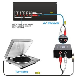 Pyle Phono Turntable Preamp - Mini Electronic Audio Stereo Phonograph Preamplifier with RCA Input, RCA Output & Low Noise Operation Powered by 12 Volt DC Adapter - PP999 , Black