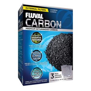 fluval carbon filter media for aquariums, premium bituminous carbon inserts, 100-gram nylon bags, 3-pack, a1440