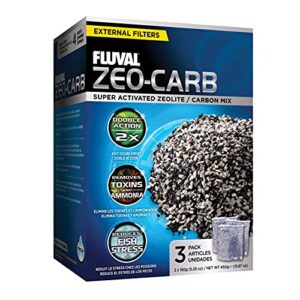 fluval zeo-carb, chemical filter media for freshwater aquariums, 150-gram nylon bags, 3-pack, a1490 , white, all breed sizes