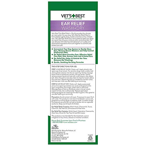 Vet's Best Dog Ear Cleaner Kit | Multi-Symptom Ear Relief | Wash & Dry Treatment | Alcohol-Free 4 Fl Oz (Pack of 2)