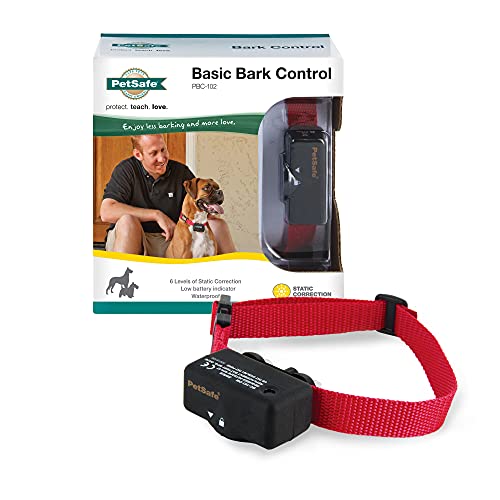 PetSafe Basic Bark Control Collar for Dogs 8 lb. and Up, Anti-Bark Training Device, Waterproof, Static Correction, Canine - Automatic Dog Training Collar to Decrease Barking, PBC-102