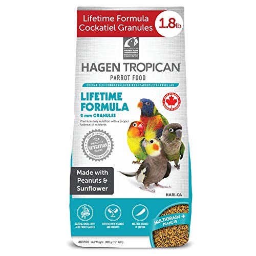 HARI Tropican Bird Food, Hagen Parrot Food with Peanuts & Sunflower Seeds, Maintenance Parrot Granules 2 mm, Lifetime Formula, 1.8 lb Bag