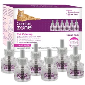 comfort zone cat calming diffuser refills value kit: 6 pack; pheromones to reduce stress, spraying & scratching