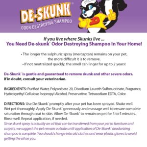 De-Skunk Odor Destroying Shampoo for Dogs, 32 oz. – Formulated with Powerful De-Greasers, Skunk Odor Remover for Pets, Carpet, Furniture and More – Removes Skunk Smell Fast, Clear, (FG00065)