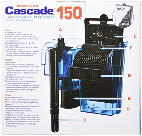 Penn-Plax Cascade 150 Power Filter – Hang-On Filter with Quad Filtration – Great for Freshwater and Saltwater Setups