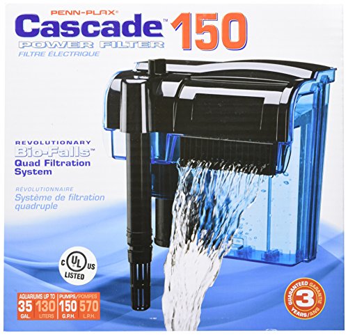 Penn-Plax Cascade 150 Power Filter – Hang-On Filter with Quad Filtration – Great for Freshwater and Saltwater Setups