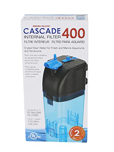 Penn-Plax Cascade 400 Fully Submersible Internal Filter – Provides Physical, Biological, and Chemical Filtration for Aquariums and Turtle Tanks