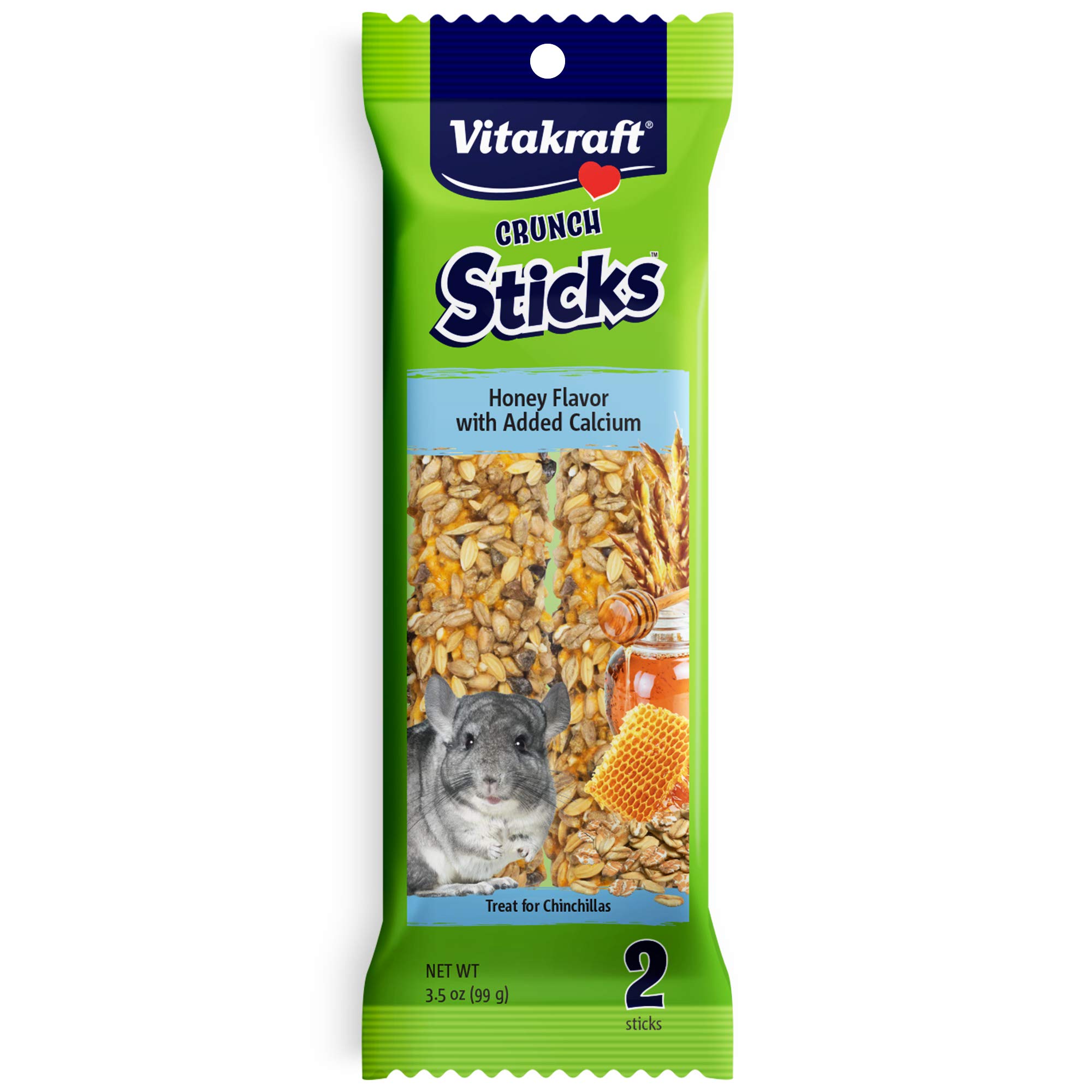 Vitakraft Crunch Sticks Honey Flavor with Added Calcium Chinchilla Treat (2 Sticks), 3.5 oz, Brown