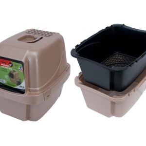 Van Ness Pets Odor Control Large Enclosed Sifting Cat Pan with Odor Door, Hooded, Beige, CP66