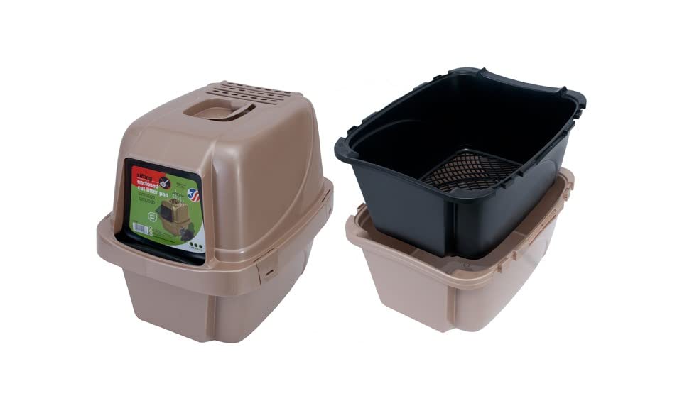 Van Ness Pets Odor Control Large Enclosed Sifting Cat Pan with Odor Door, Hooded, Beige, CP66