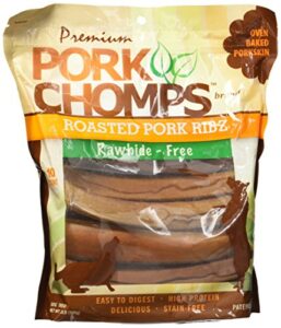 pork chomps roasted pork skin dog chews, 6-inch rib shapes, 10 count