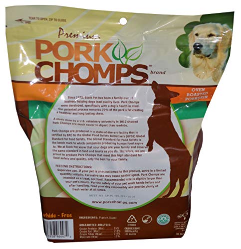 Pork Chomps Roasted Pork Skin Dog Chews, 6-inch Rib Shapes, 10 Count