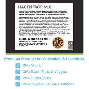 Hagen Tropimix Enrichment Food for Cockatiels & Lovebirds, 2 lb. - HARI Parrot Food with Seeds, Fruit, Nuts, Vegetables, Grains, and Legumes