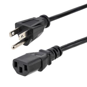 startech.com 10ft (3m) computer power cord, nema 5-15p to c13, 10a 125v, 18awg, black replacement ac power cord, printer power cord, pc power supply cable, monitor power cable - ul listed (pxt101_10)