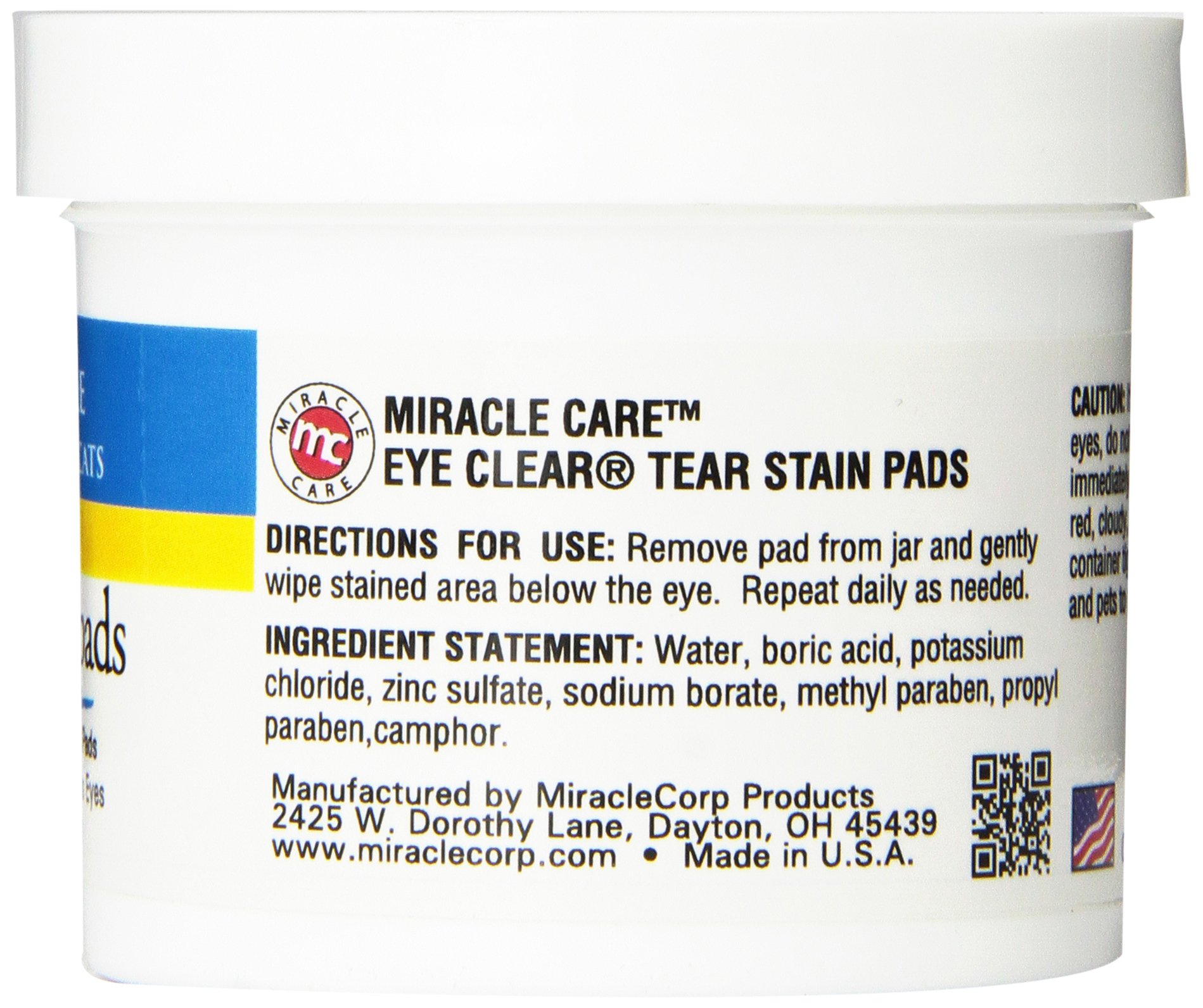 Miracle Care Tear Stain Pads Made in USA [Soft Pet Wipes for Gently Cleaning Eyes] Sterile Cat and Dog Wipes Formulated to Remove Tear Stains and Eye Debris, 90 Count