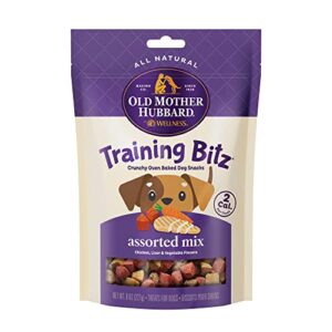 old mother hubbard by wellness training bitz assorted mix natural dog treats, crunchy oven-baked biscuits, ideal for training, 8 ounce bag