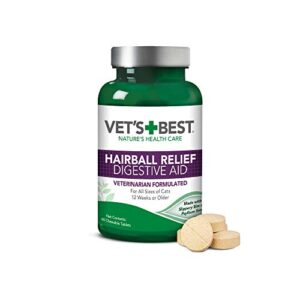 vet’s best cat hairball relief digestive aid | vet formulated hairball support remedy | classic chicken flavor | 60 chewable tablets