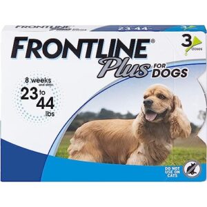 frontline plus flea and tick treatment for medium dogs up to 23 to 44 lbs, 3 treatments