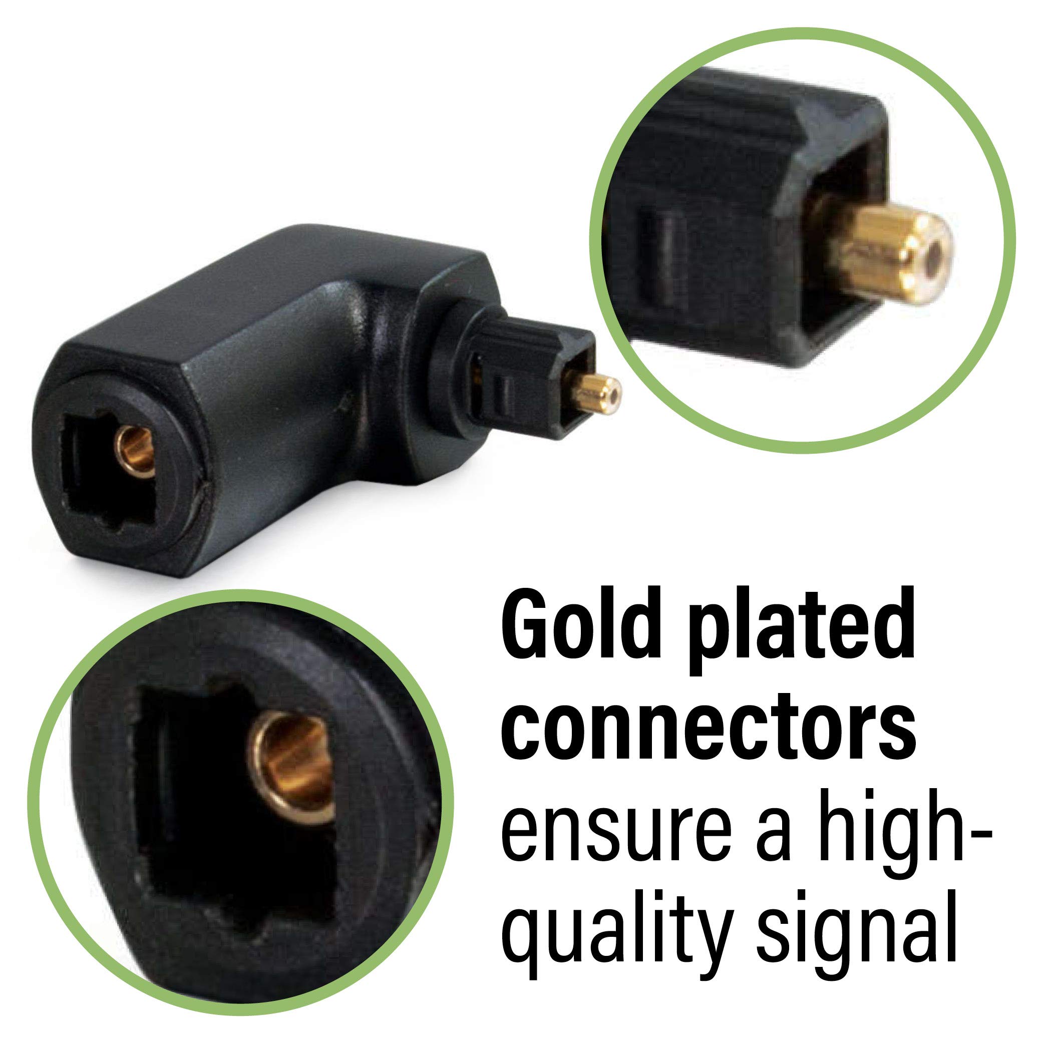 C2G 90º Optical Audio Cable Adapter - Right Angle Adapter Rotates 360º For Connecting Toslink Optical Cables In Tight Spaces - Gold Plated Plugs With Strong Outer Shell For Durability - 40016, Black, 2 x 3 x 1 inches