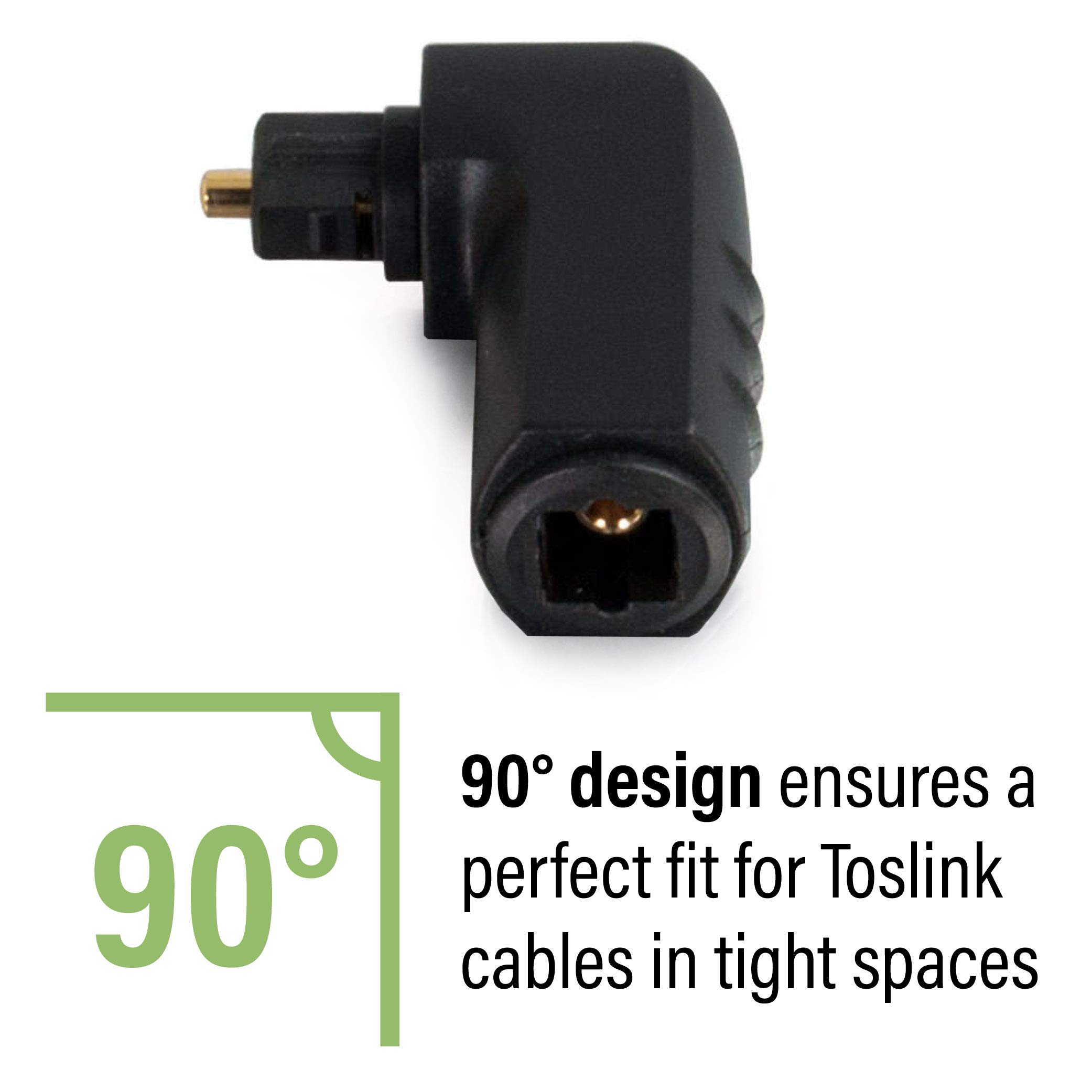 C2G 90º Optical Audio Cable Adapter - Right Angle Adapter Rotates 360º For Connecting Toslink Optical Cables In Tight Spaces - Gold Plated Plugs With Strong Outer Shell For Durability - 40016, Black, 2 x 3 x 1 inches