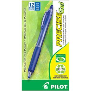 PILOT Precise Gel BeGreen Refillable & Retractable Rolling Ball Pens, Fine Point, Blue Ink, 12-Pack (15002)