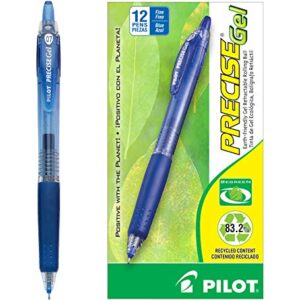 PILOT Precise Gel BeGreen Refillable & Retractable Rolling Ball Pens, Fine Point, Blue Ink, 12-Pack (15002)