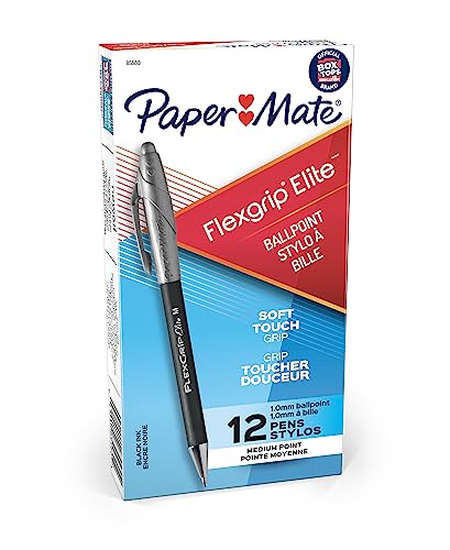 Paper Mate 85580 Flexgrip Elite Retractable Ballpoint Pens, Medium Point, Black, 12-Count