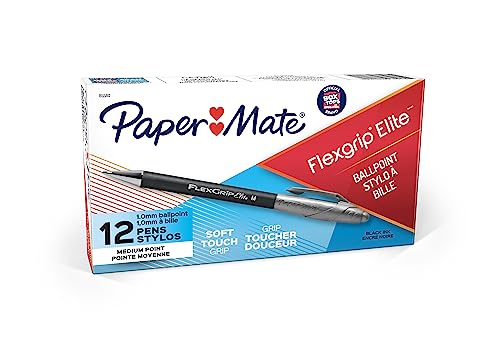 Paper Mate 85580 Flexgrip Elite Retractable Ballpoint Pens, Medium Point, Black, 12-Count