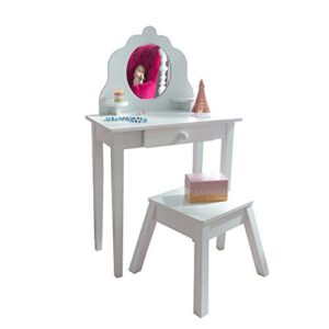 kidkraft medium wooden vanity & stool - white, children's furniture, kid's bedroom storage, gift for ages 3-8