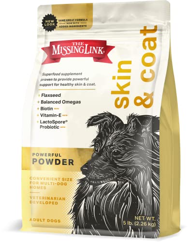 The Missing Link Skin & Coat Probiotics Superfood Supplement Powder for Dogs - Omegas 3 & 6, Fiber, Vitamin-E, Biotin - Supports Healthy Skin & Glossy Coat, Promotes Hair Growth - 5lb