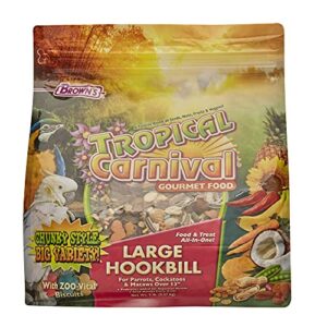 f.m. brown's tropical carnival gourmet large hookbill food for parrots, cockatoos and macaws over 13", 5-lb bag - vitamin-nutrient fortified daily diet