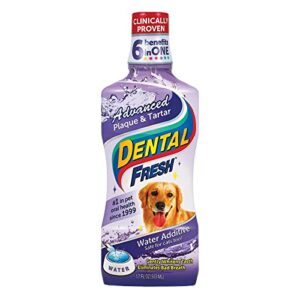 dental fresh advanced plaque and tartar water additive, 17oz – dog teeth cleaning formula to freshen breath and improve overall oral health