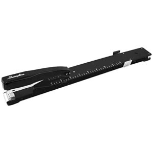 swingline heavy duty stapler with built-in ruler & adjustable locking paper guide, desk top long reach stapler for home office supplies, staples up to 20 sheets office paper, black (s7034121p)