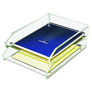 Kantek Clear Acrylic Double Letter Tray, 2 Tier Stackable Desk Organizer, Front loading, 10.6" x 13.9" x 4.8", Non-Skid Feet, Office Organizer, Desk Accessory