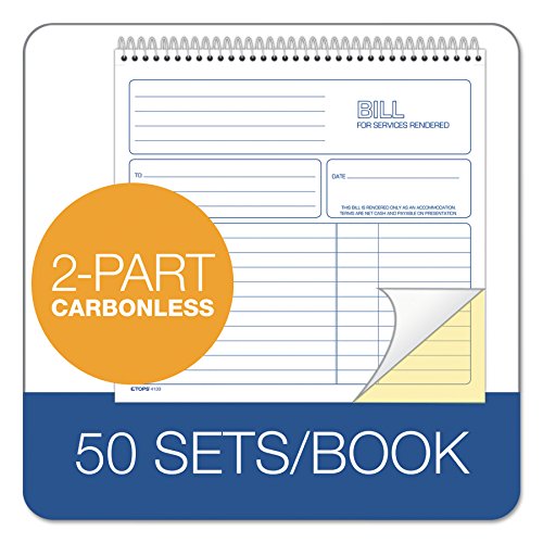 TOPS 2-Part Carbonless Bill for Services Rendered Book, 8.5 x 8.25 Inches, 50 Sheets, White, (4133)