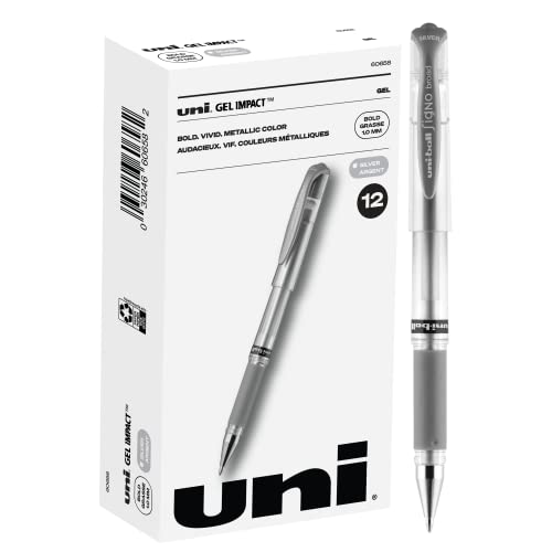 uni-ball Impact Gel Pens, Bold Point (1.0mm), Metallic Silver, 12 Count