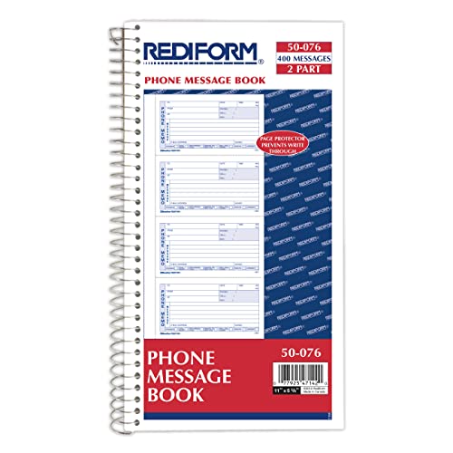 Rediform Telephone Message Book, Two-Part Carbonless, 5 x 2.75, 4 Forms/Sheet, 400 Forms Total