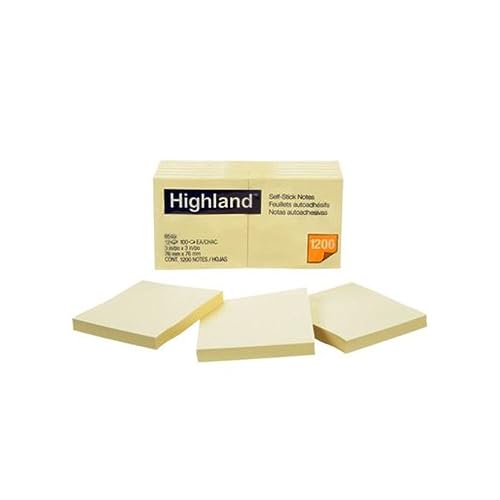 Highland Sticky Notes, 3 x 3 Inches, Yellow, 12 Pack (6549)