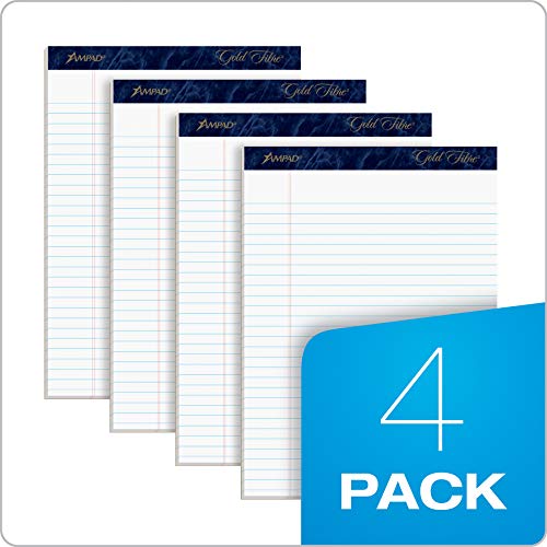 Ampad Gold Fibre Writing Pads, Legal/Wide Rule, Letter Size (8 1/2 in x 11 3/4 in), White, Four 50-Sheet Pads per Pack (20-031)