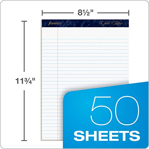 Ampad Gold Fibre Writing Pads, Legal/Wide Rule, Letter Size (8 1/2 in x 11 3/4 in), White, Four 50-Sheet Pads per Pack (20-031)