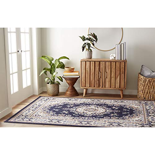 Home Dynamix Premium Sakarya Traditional Medallion Border Area Rug, Navy Blue, 21"x35" Rectangle