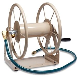 liberty garden products 703-1 multi-purpose steel garden wall/floor mount hose reel, tan