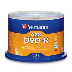 verbatim dvd-r blank discs azo dye 4.7gb 16x recordable disc - 50 pack spindle,silver