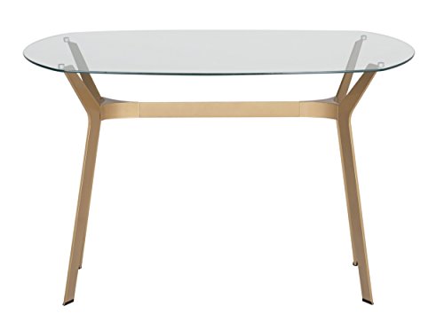 Studio Designs Home Archtech Modern Glass Desk/Dining Table, 48", Gold/Clear Glass