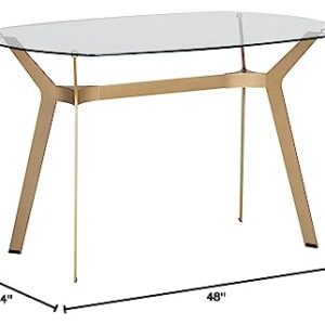 Studio Designs Home Archtech Modern Glass Desk/Dining Table, 48", Gold/Clear Glass