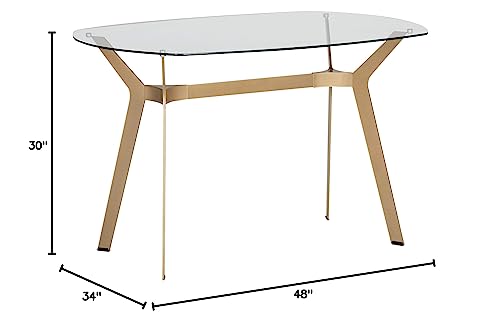 Studio Designs Home Archtech Modern Glass Desk/Dining Table, 48", Gold/Clear Glass