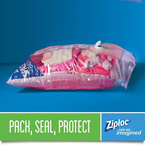 Ziploc Space Bag Clothes Vacuum Sealer Storage Bags for Home and Closet Organization, Medium, 2 Bags Total