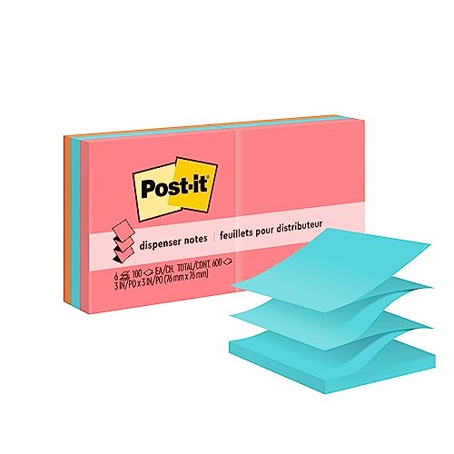 Post-it Super Sticky Notes, 3x3 in, 6 Pads, 2x the Sticking Power, Poptimistic, Bright Colors, Recyclable (622-8SSAN)