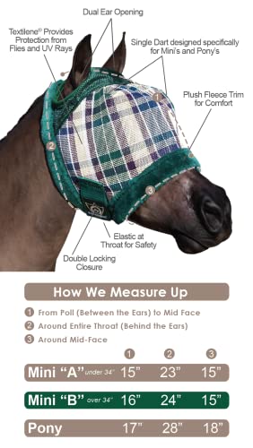 Kensington Fly Mask with Fleece Trim for Horses — Protects Face and Eyes From Flies and UV Rays While Allowing Full Visibility — Breathable and Non Heat Transferring Makes it Perfect Year Round, Large, Deluxe Black Plaid