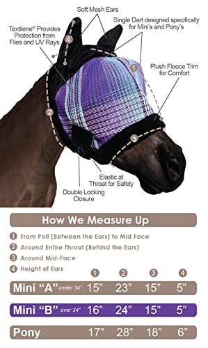 Kensington Fly Mask with Fleece Trim for Horses — Protects Face and Eyes From Flies and UV Rays While Allowing Full Visibility — Breathable and Non Heat Transferring Makes it Perfect Year Round, Large, Deluxe Black Plaid